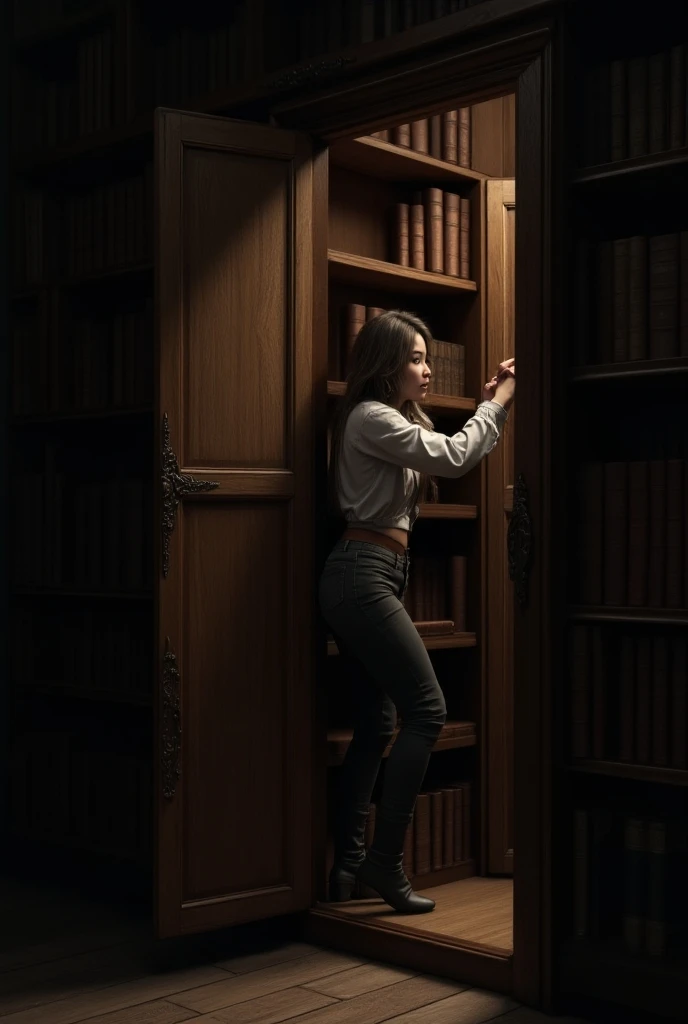Nora Pulling it, the bookshelf swung open, - SeaArt AI