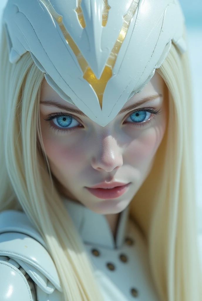 A close photography of beautiful nordic alien, with perfect albino ice ...