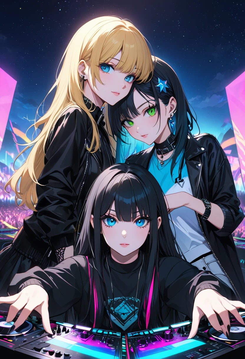 Two young women, 24 years old, goth girl aesthetic, 80's style - SeaArt AI