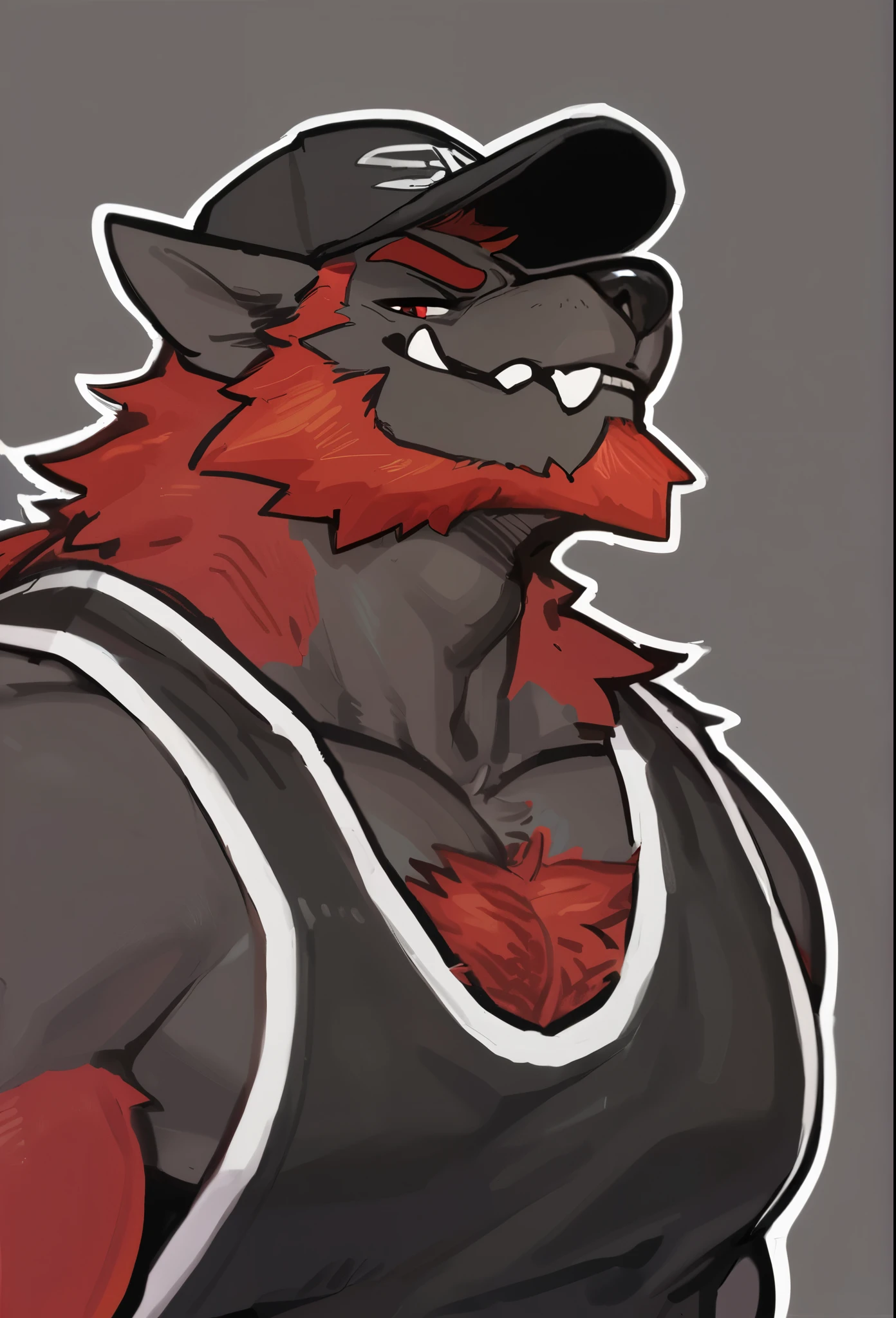 Black bara werewolf, red fur, dark fur, perfect anatomy, masterpiece ...