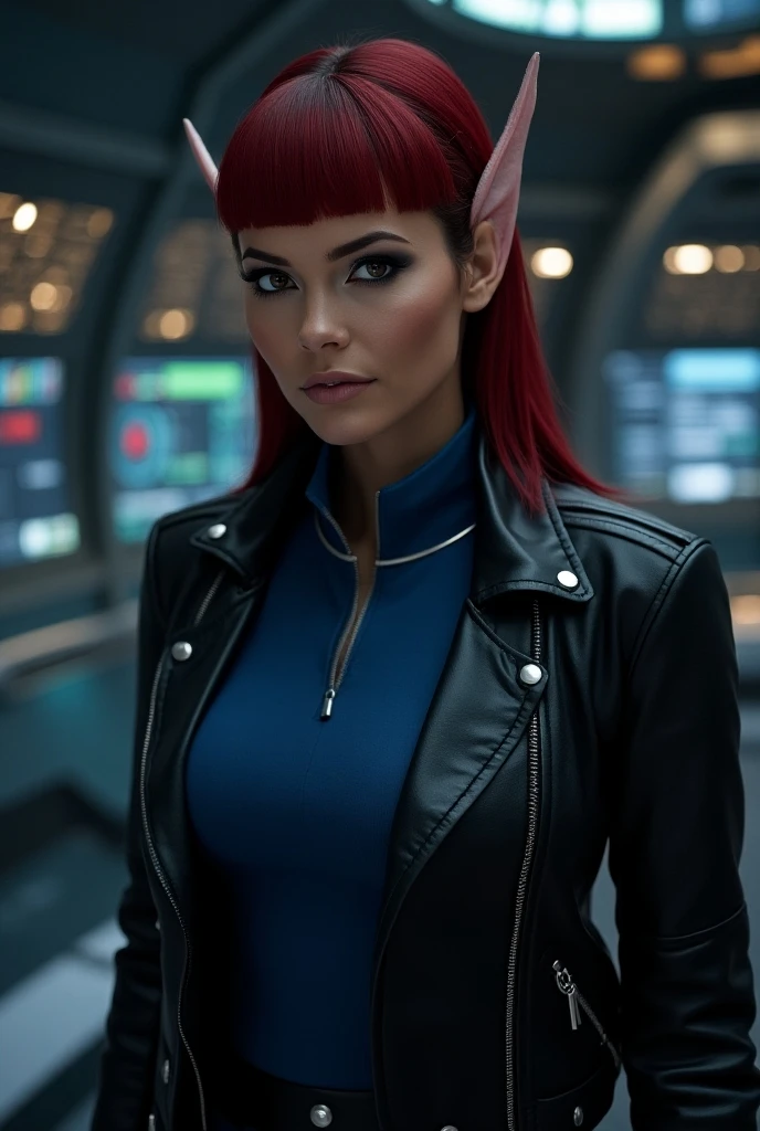 Photo of a vulcan woman, pointed ears, pointed eyebrows, eye shadow ...