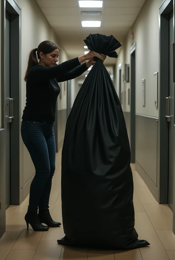 In the class have Table and chairs A teacher pulled a long black sack ...