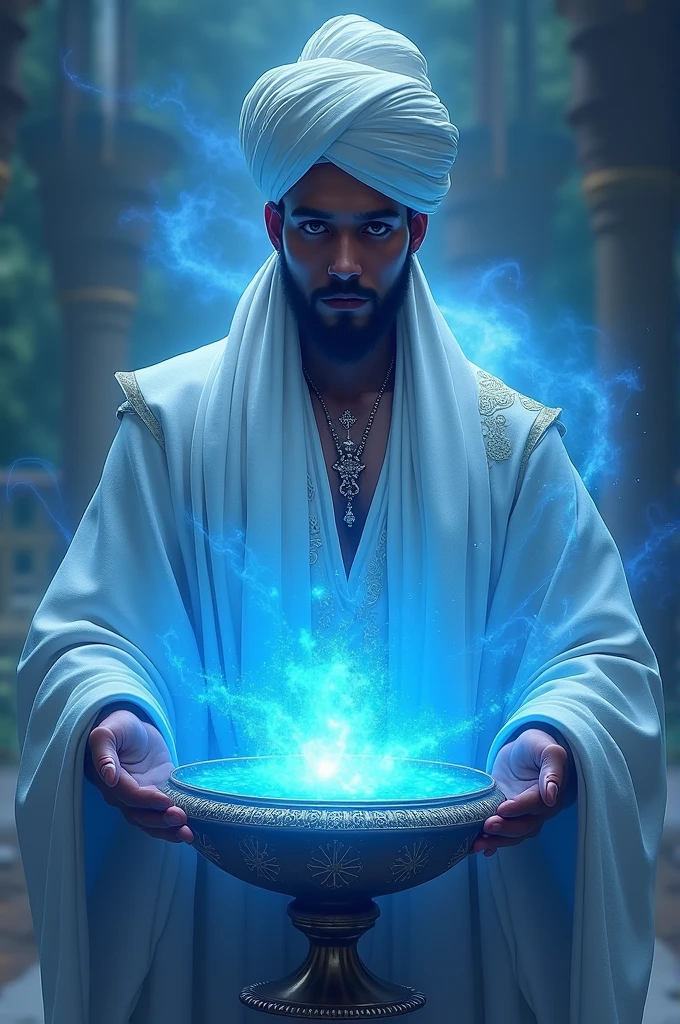 Genius of the blue magic lamp with white turban - SeaArt AI