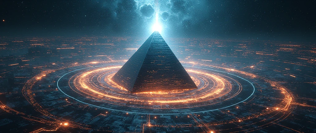 Hyperspace network with energy trails and particles, 8K, Pyramid in the ...