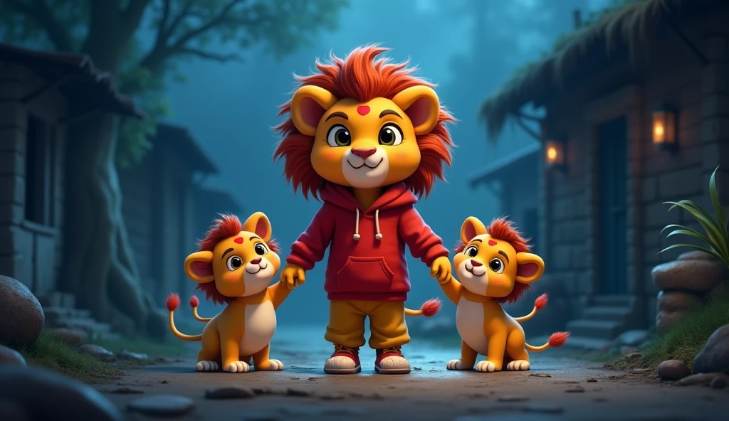 A cute, innocent lion cub named Sheru should be wearing red hoodie and ...