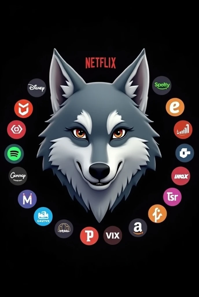 Single face of the animated gray and white wolf in the center - SeaArt AI