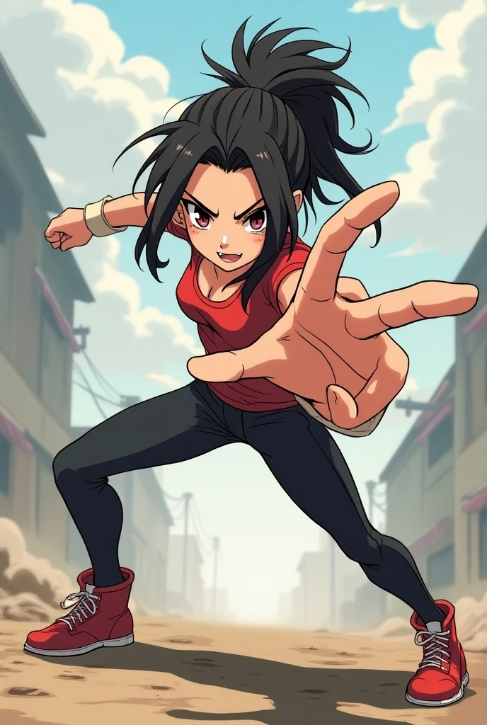 Anime girl, fighting stance, left hand streched completely reaching ...