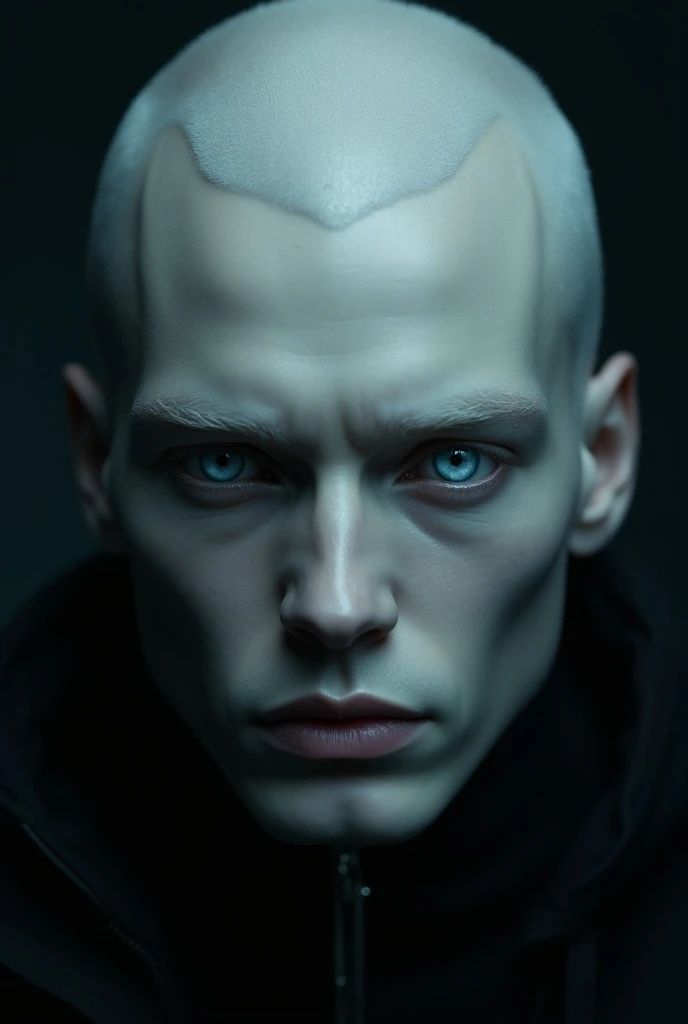 Blue-eyed albino man with penetrating eyes ,intimidating aura - SeaArt AI