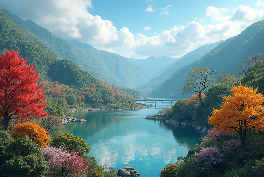 Realistic, photo realistic, very beautiful Japanese four seasons ...