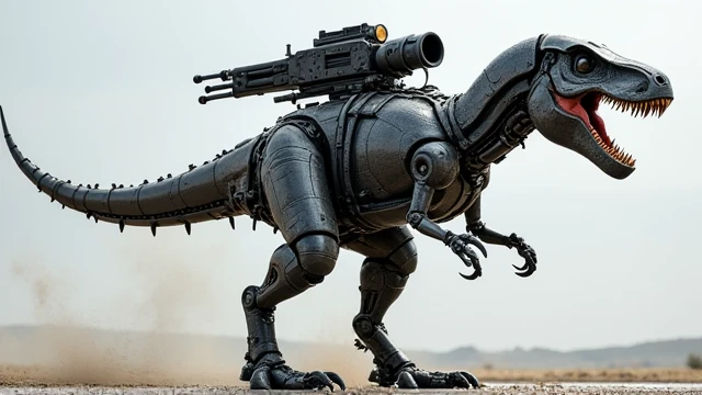 Mechanical Velociraptor, cybernetic organisms , metal skeleton with ...