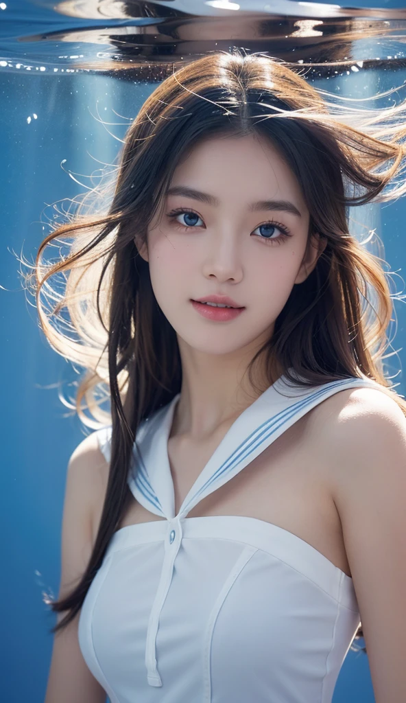 (See-through:1.3),White Uniform,Sailor Dress, White Theme, school ...