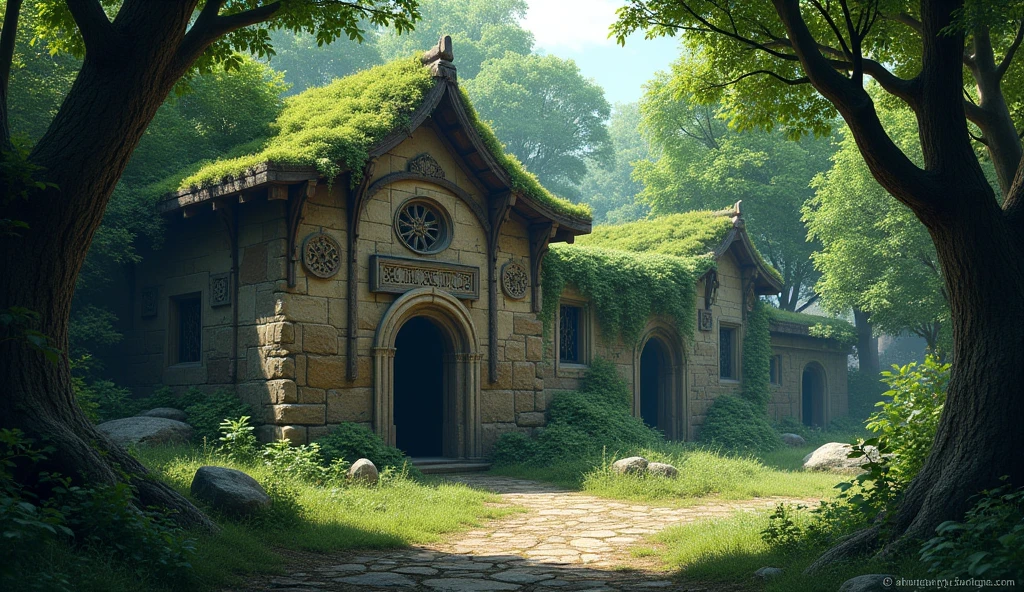 A alone old place in village high stone faces surrounded by walls and ...