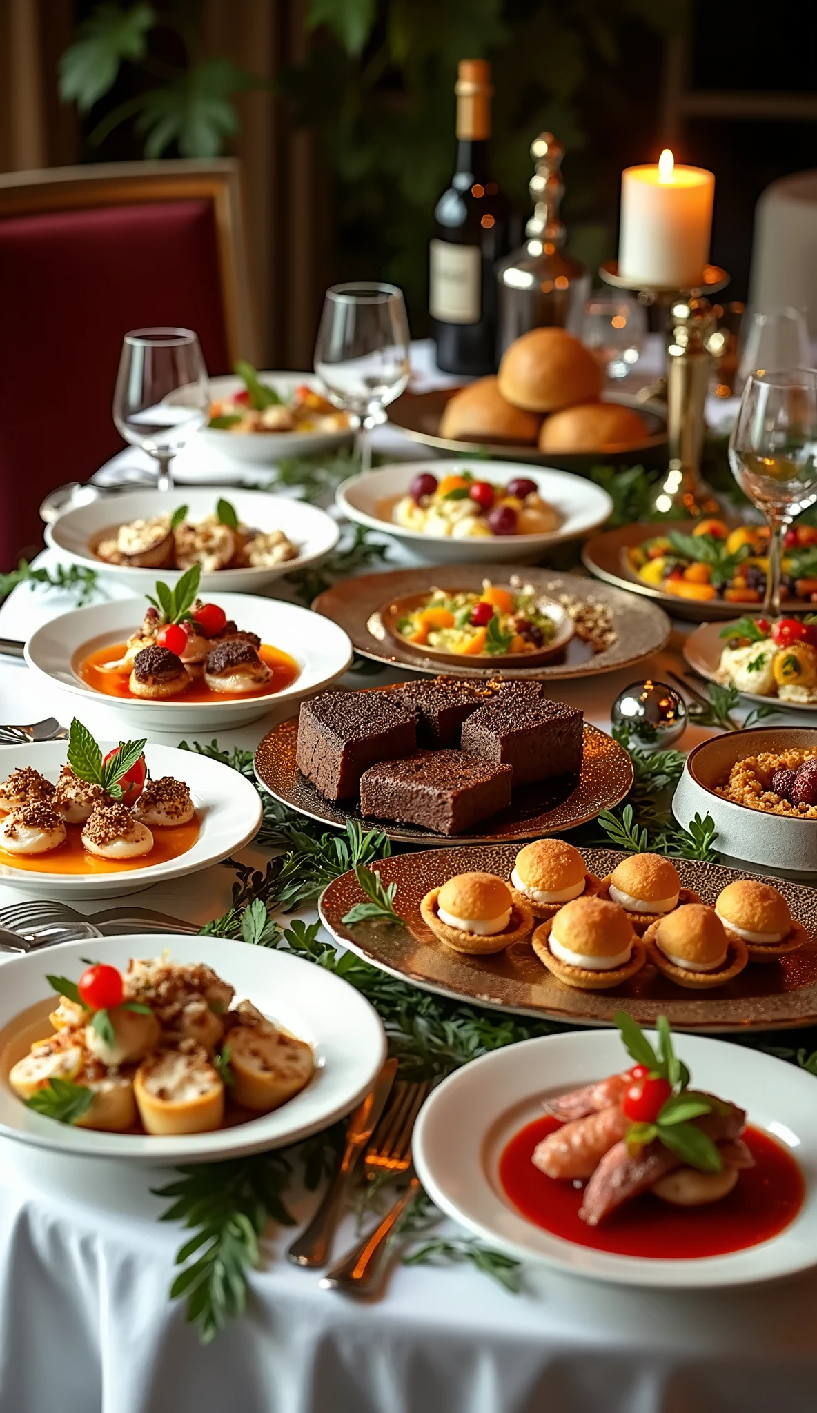 A luxurious gourmet collection of beautifully presented dishes on a ...