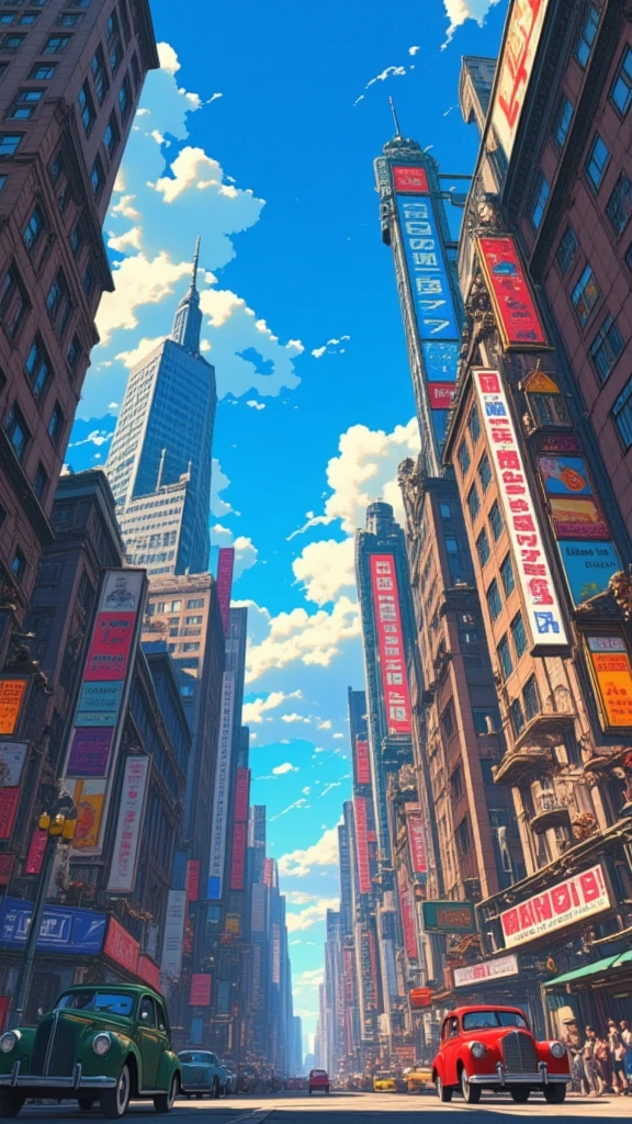 Studio Ghibli style concept art of a quiet 1940s New York street ...
