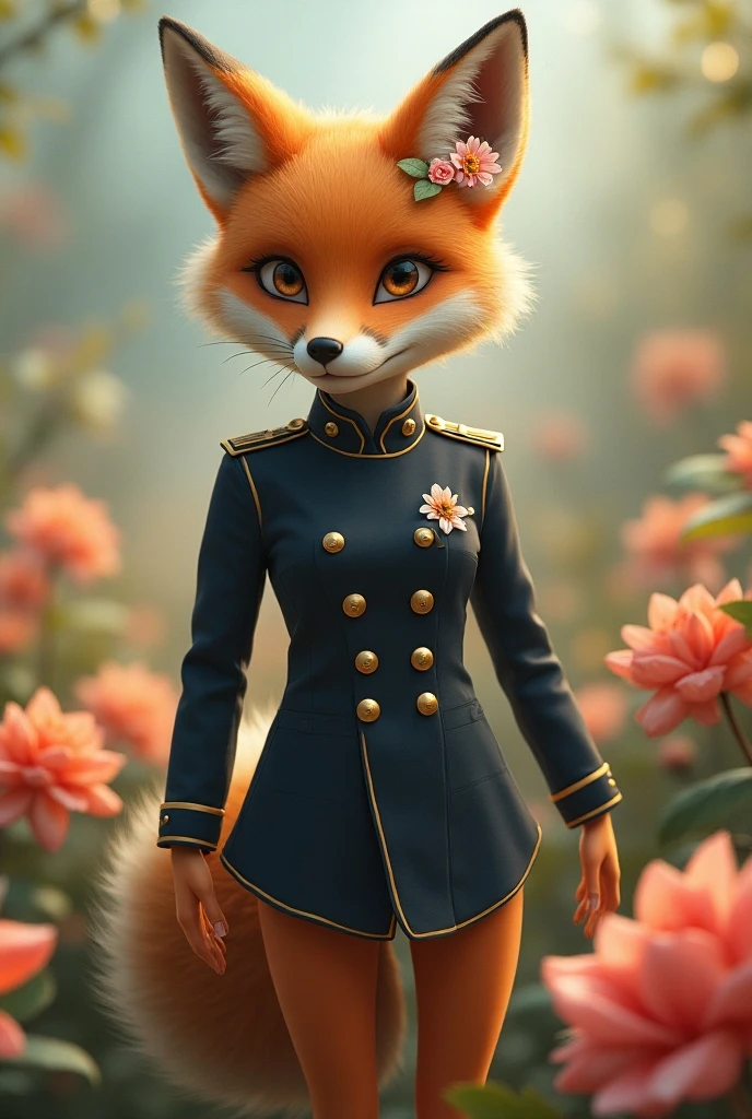 A half-fox girl in a navy military uniform measures 1, 60 meters tall ...
