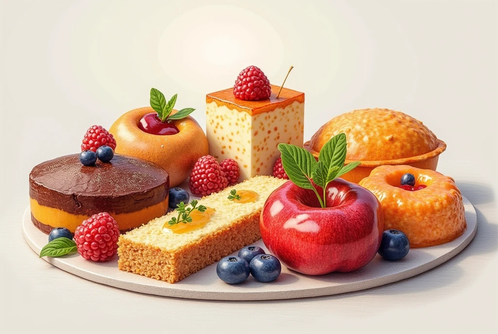 Colorful gourmet food collection, highly detailed, pencil drawing ...