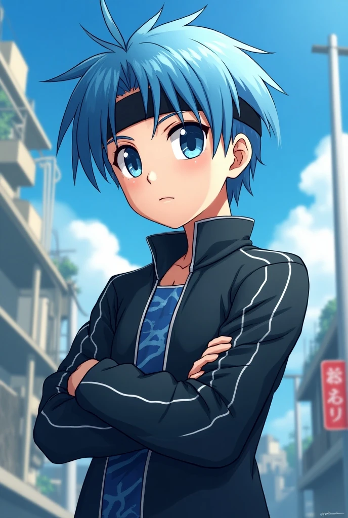 boy, his name is Rayto Sekine and he wears a black band on his forehead ...