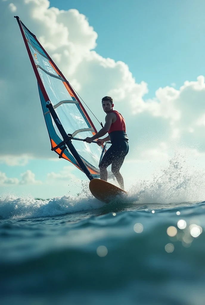Man windsurfing . foreground. Holding tight on a windy day - SeaArt AI