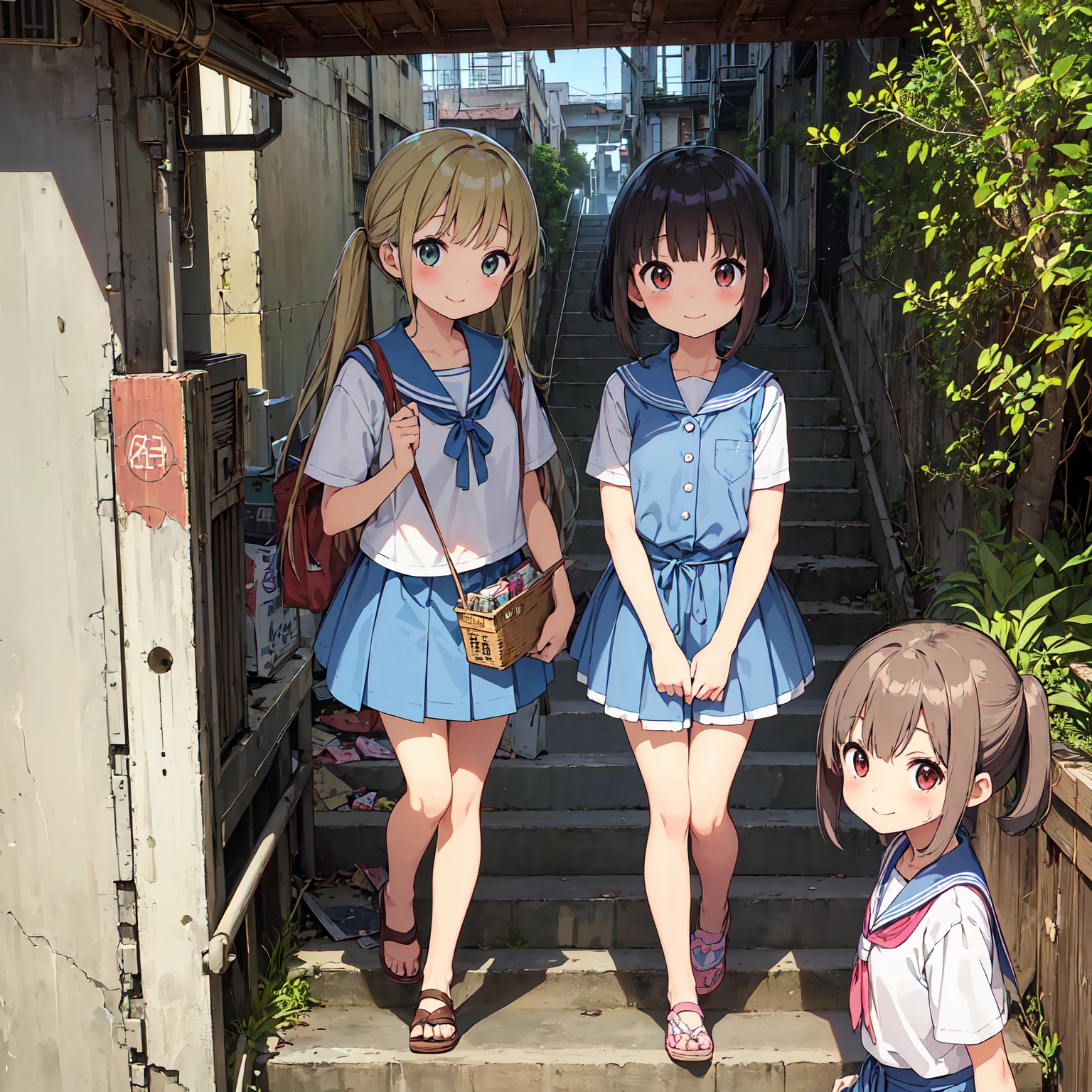 (masterpiece、Detailed Anime)、((Three cute girls、Three elementary school ...