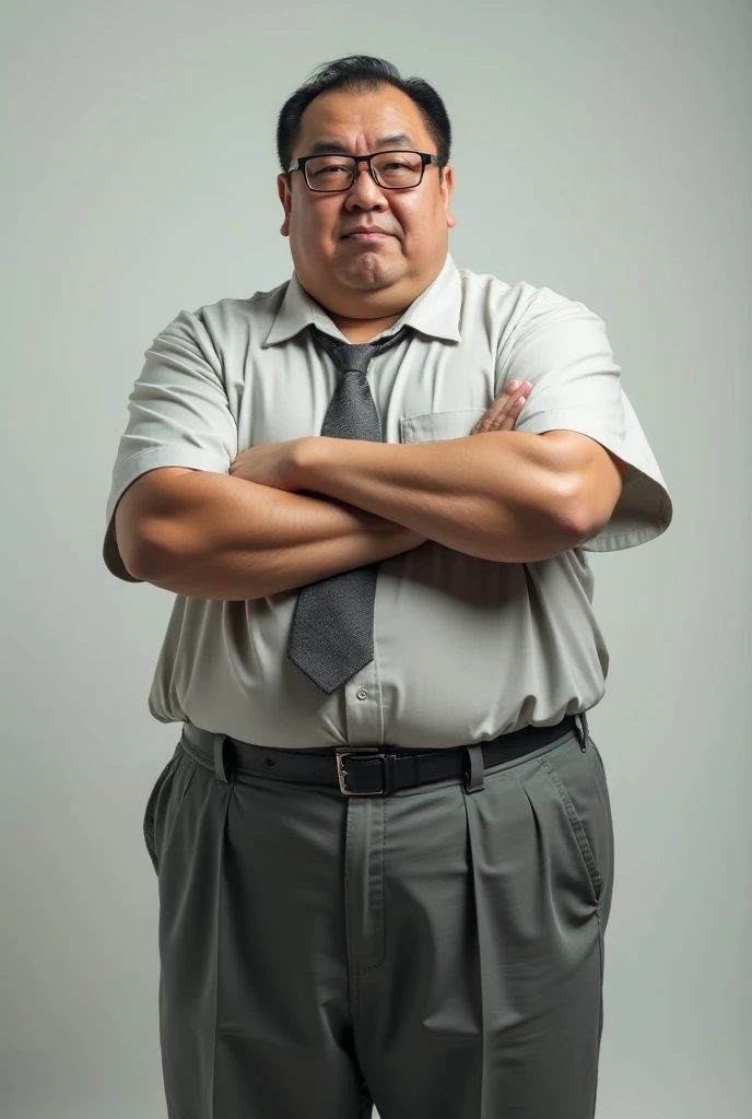Full body photo of a Japanese fat middle-aged man standing with his ...