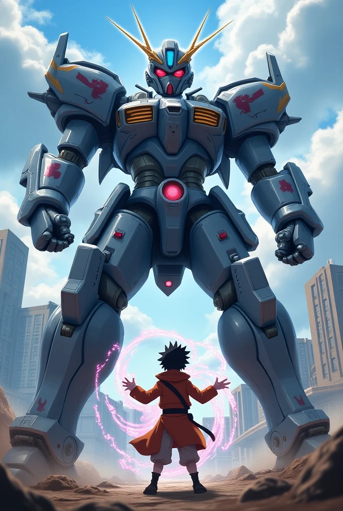Super mecha champion game Collab with Naruto summoning a mecha - SeaArt AI