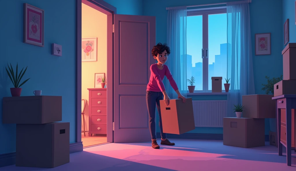 A vibrant, 2D flat animation of a scene where the main character is ...