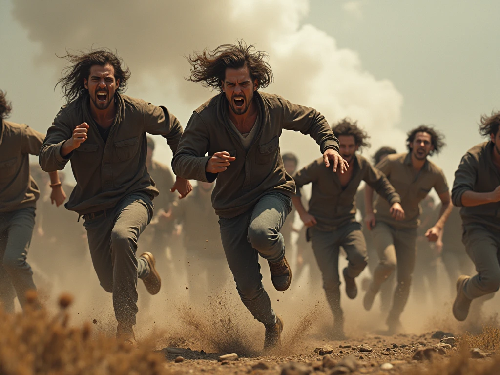 People running desperately. - SeaArt AI
