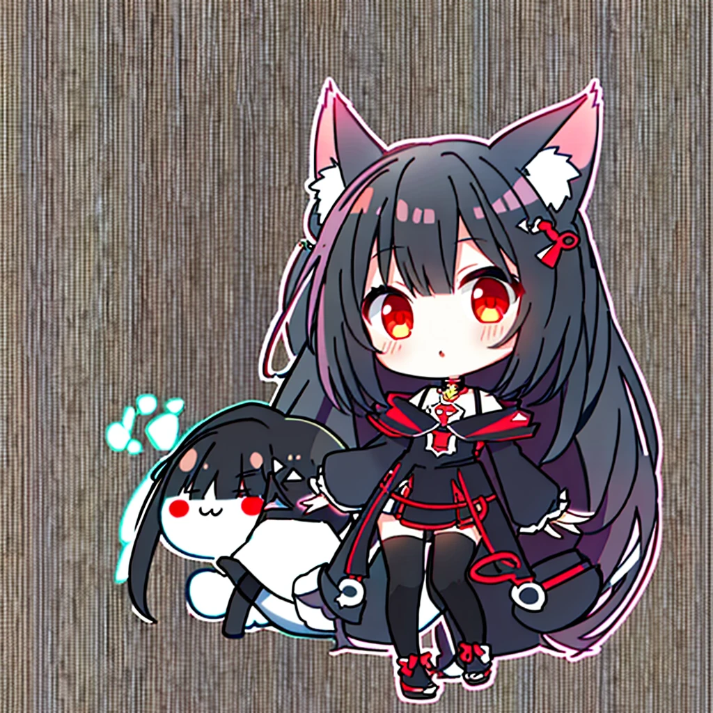 One Girl,Cat ears,(Chibi:1.2),,black hair and red eyes,Full Body Espian ...