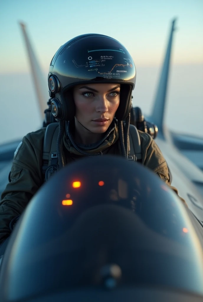 From front, A female jet fighter pilot from the future wearing a pilot ...
