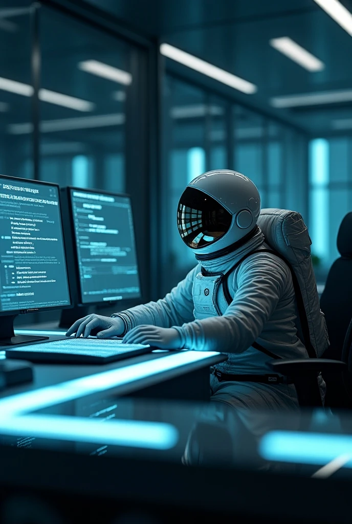 Play an astronaut in an office using a computer - SeaArt AI