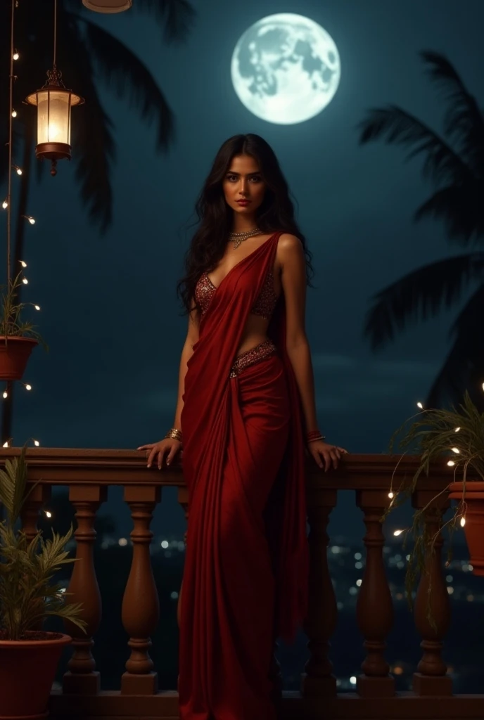 Highly attractive woman with long, wavy dark hair, standing confidently ...