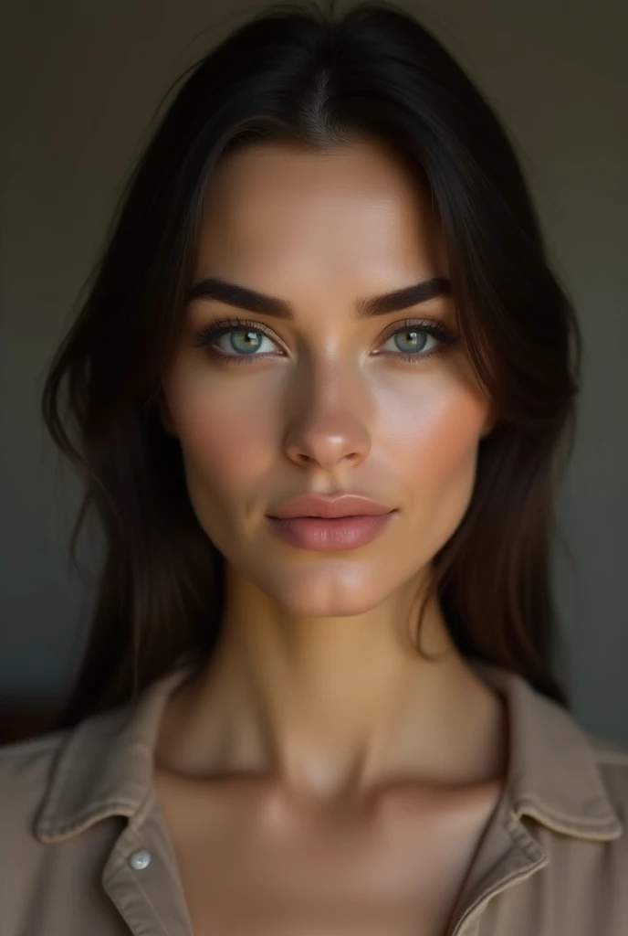 Create a professional front photograph of the face of a thin high ...