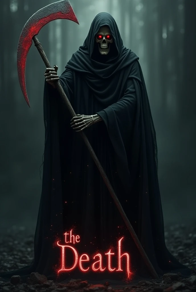 The grim reaper in the black robe , very high, red eyes and your sickle ...