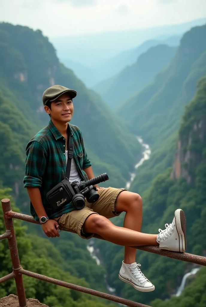 Cool photography style, mountain shades , A young and handsome Sundanese man - SeaArt AI