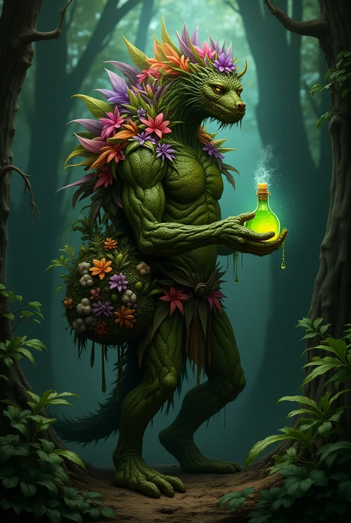 Plant person, covered in leaves, plant humanoid, green poisons leaves ...