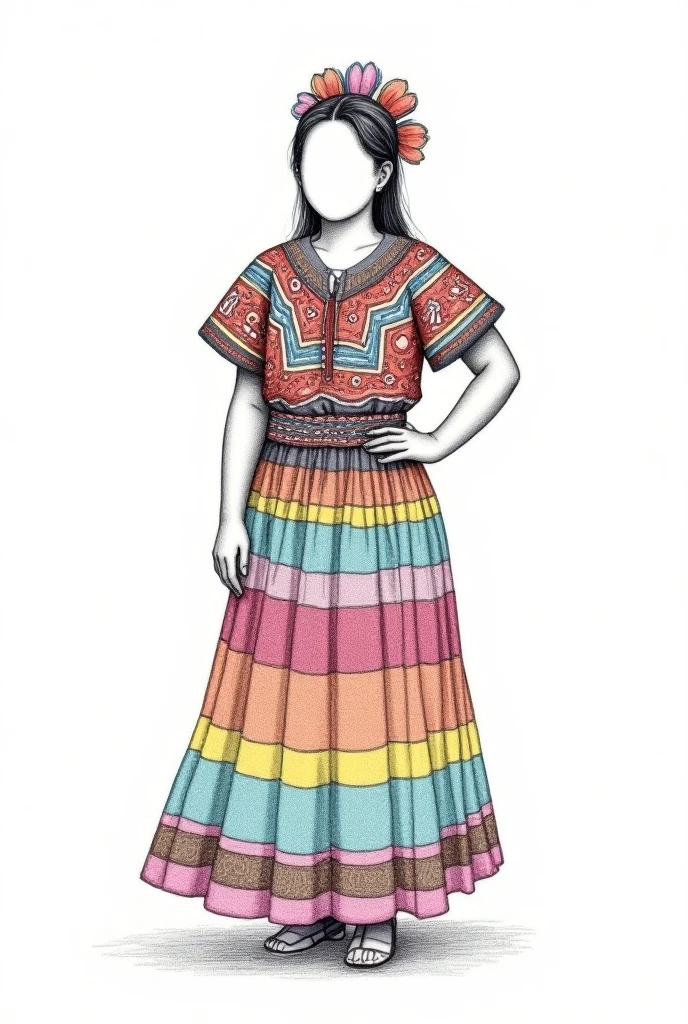 Easy pencil sketch coloring pages of a typical Guatemalan costume ...