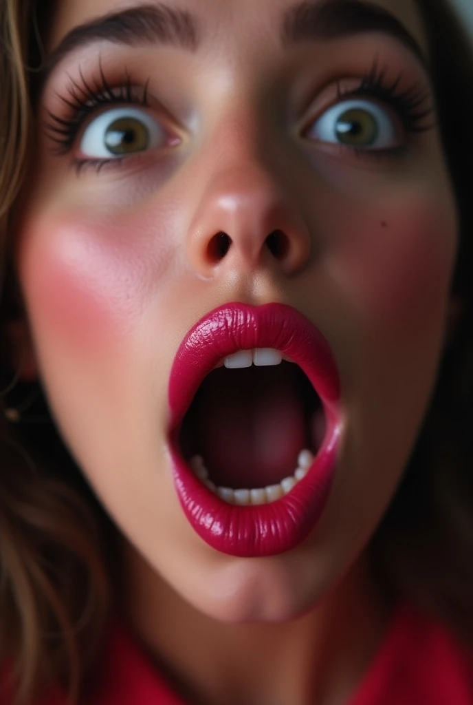 closing her mouth in surprise by dark pink lip gloss。dark pink lip ...