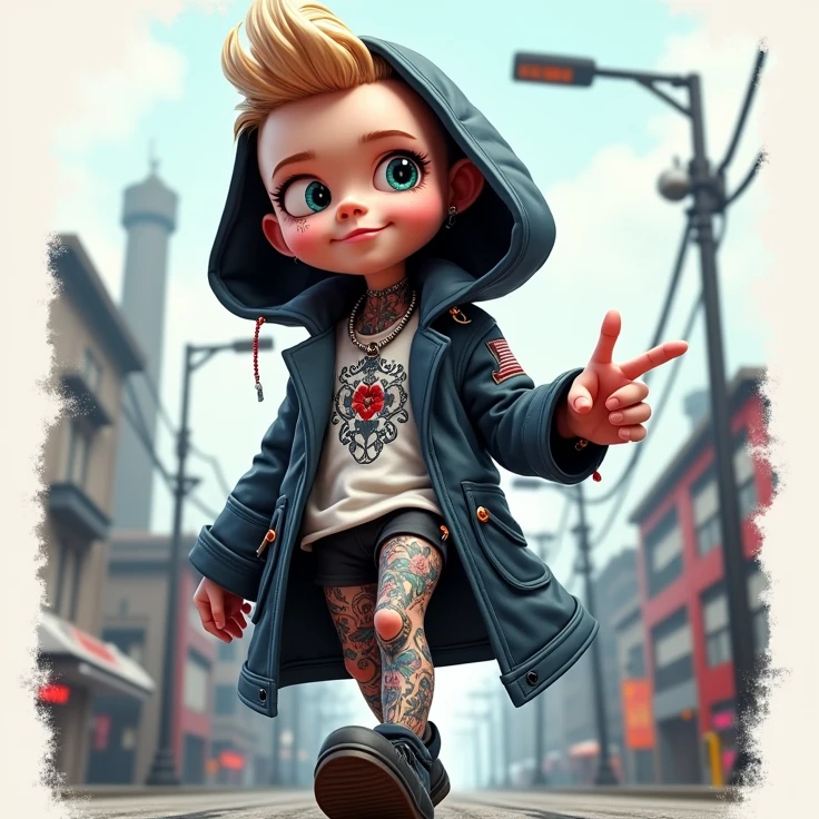 Create an image from a punk cartoon of a boy walking down the street ...