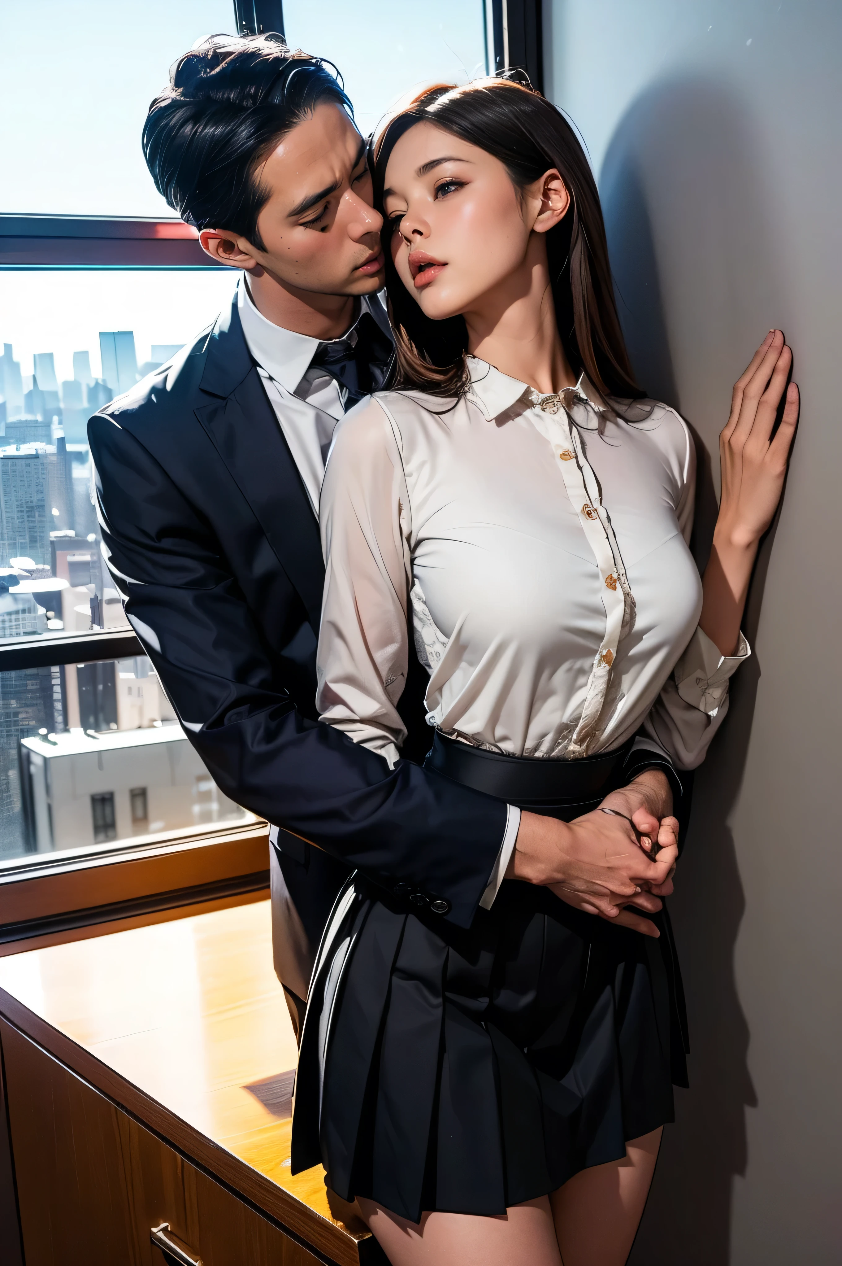 Luxurious, that reaches from floor to ceiling, elegant A dim office with a view - SeaArt AI