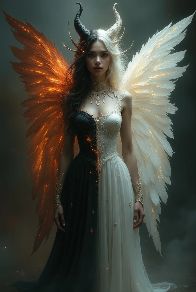 Half devil、 half angel woman, Half long 、 the other half long - SeaArt AI