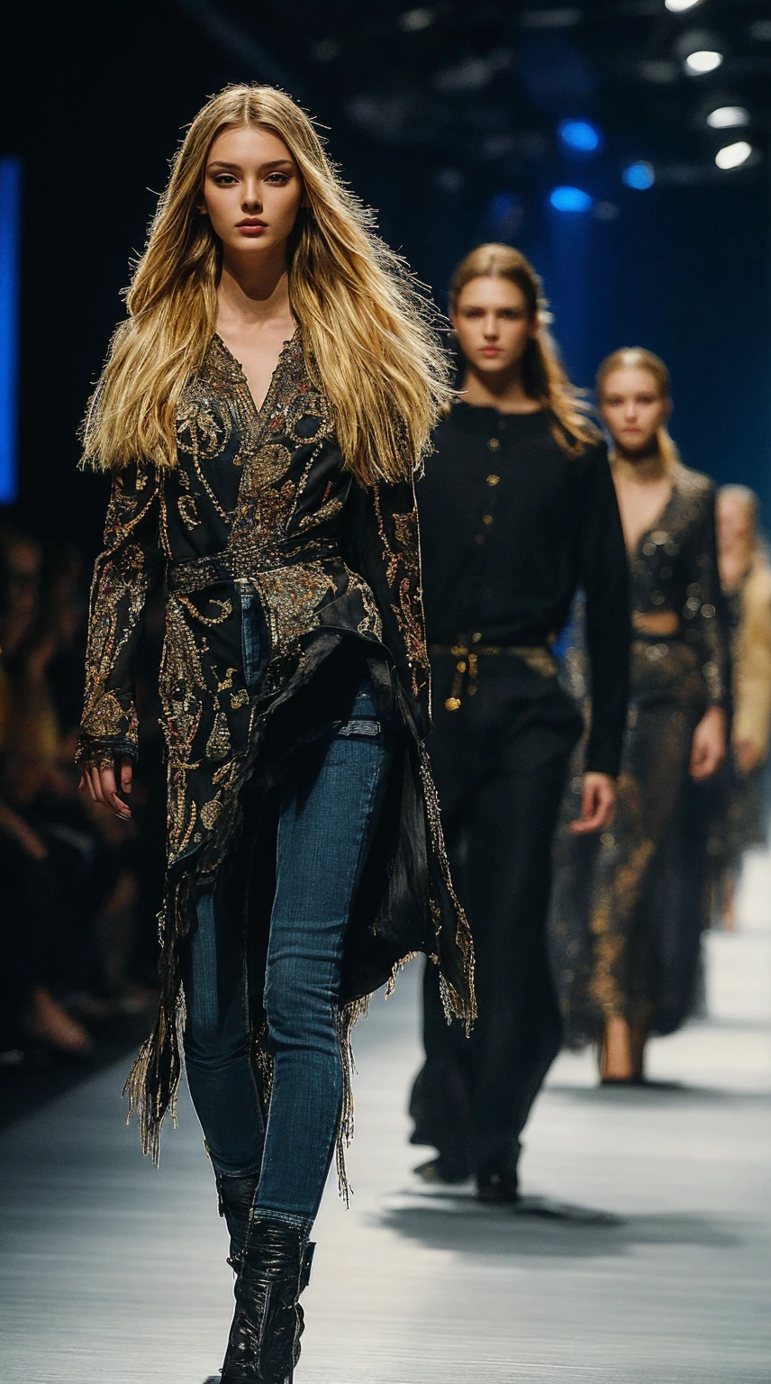 Russian top models, male and female, showcase a professional runway ...