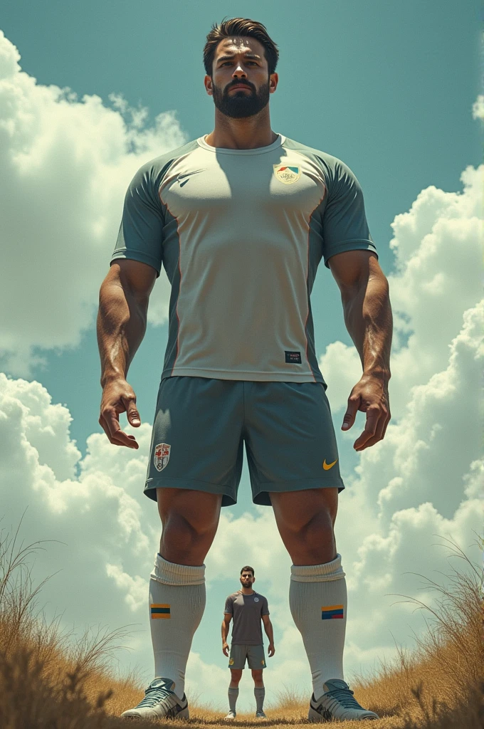 Created by a handsome footballer, with medium hair, with a slight beard ...