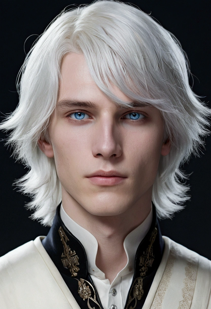 White hair + boy + Androgynous + hair length of neck + hair bangs leng ...