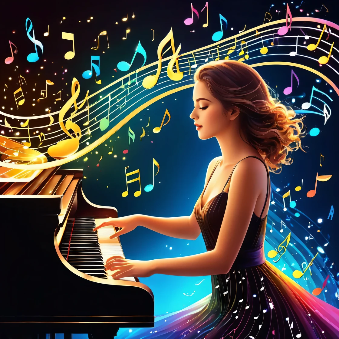 (effect of Musical staves and notes appear flowing on the screen ...