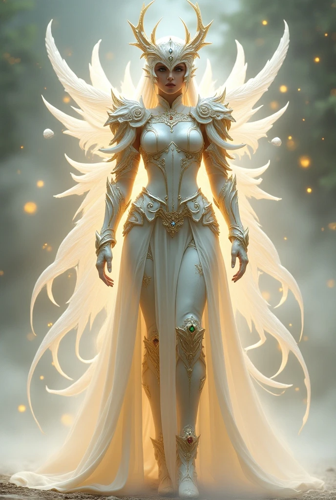 Divine, feminile full-body armor envelops the warrior red hairy from ...