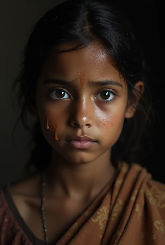 Photo of a plain Indian girl with tears flowing from her eyes - SeaArt AI