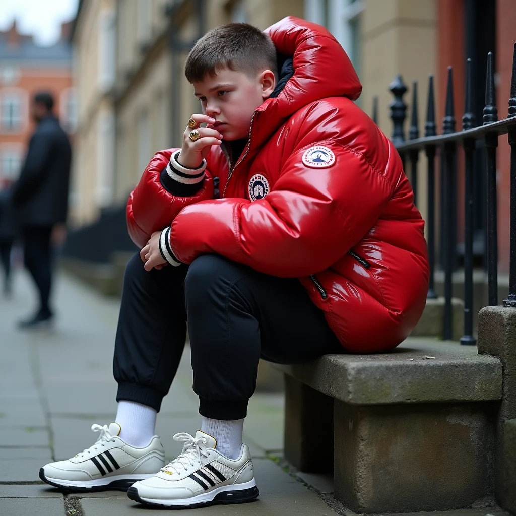 Full view teenage arrogant chubby brown undercut short hair chav guy ...
