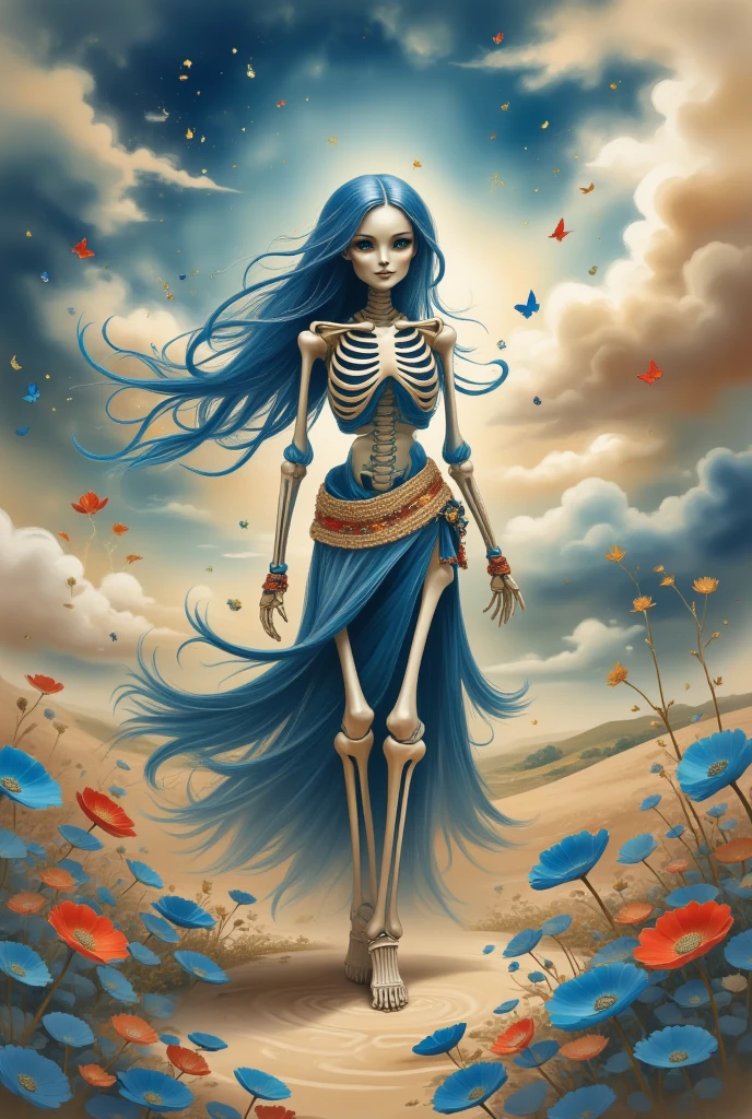 A haunting shot of a female skeleton standing resilient in the eye of a ...