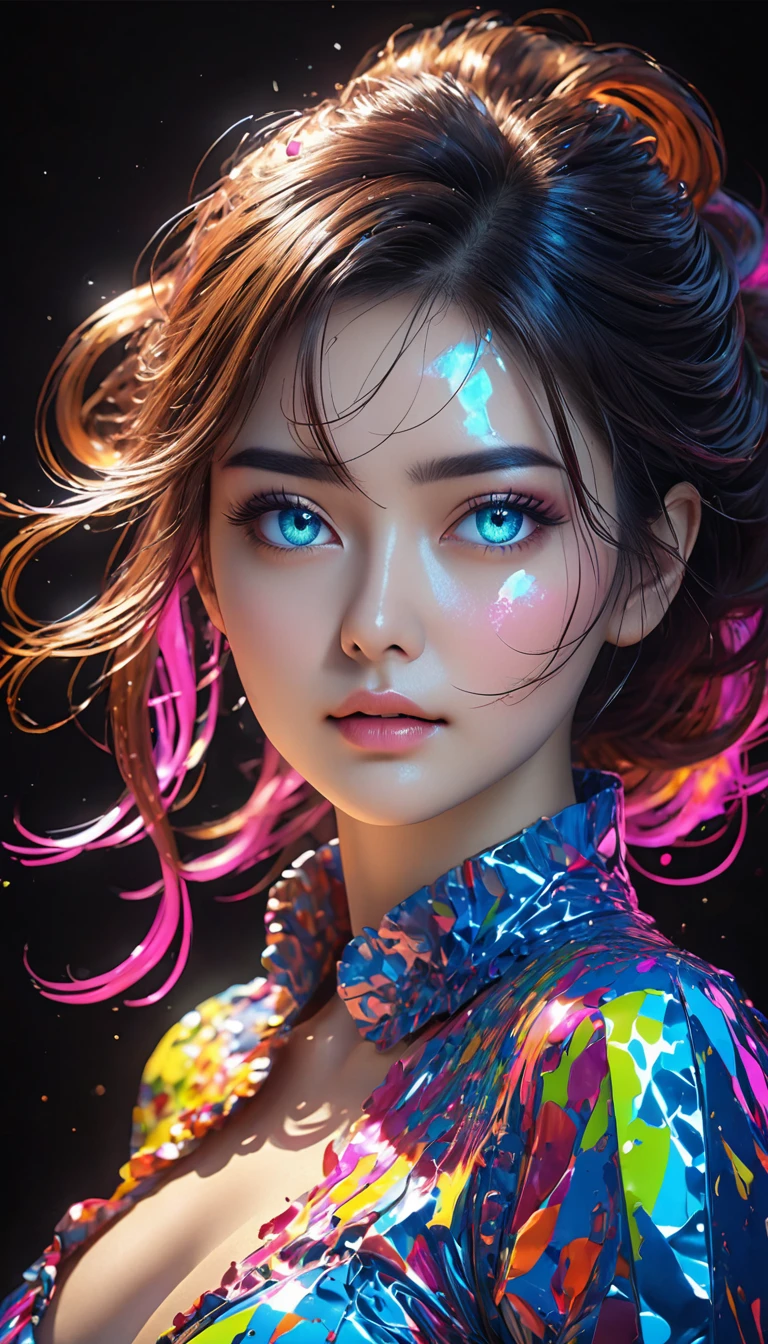 Portrait, conceptual installation real fluorescent paint art - SeaArt AI