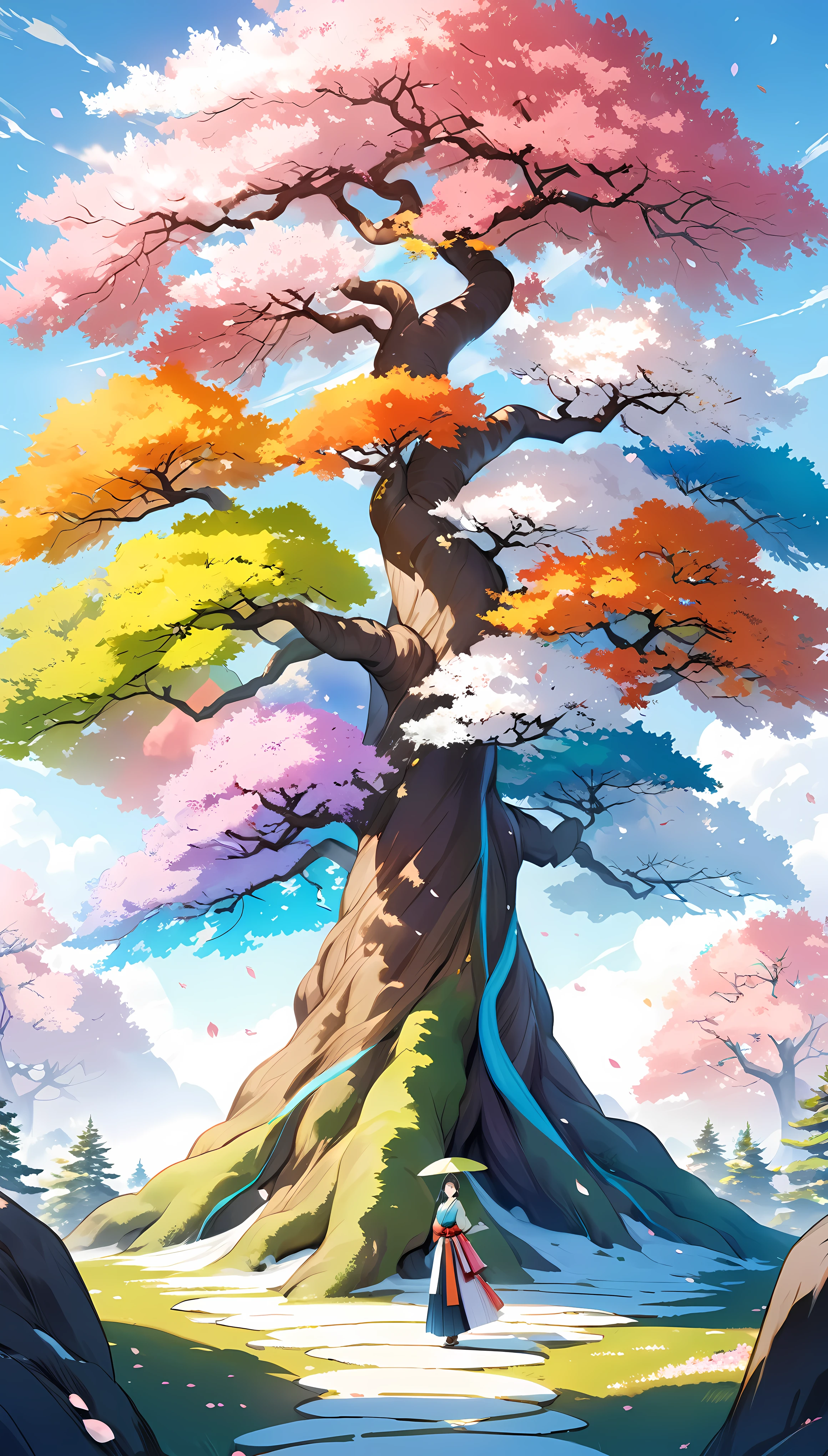 A giant tree , fashion show colored by the four seasons , spring attire ...